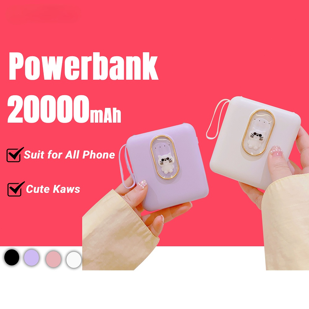 20000mAh Mini Cute PowerBank With 4 Cables Super Fast Charging Portable ...