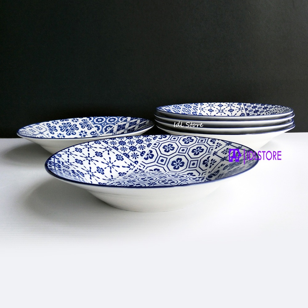 6 Pcs 20cm Porcelain Soup Plate Set Pinggan Mangkuk Pinggan Melengkung ...
