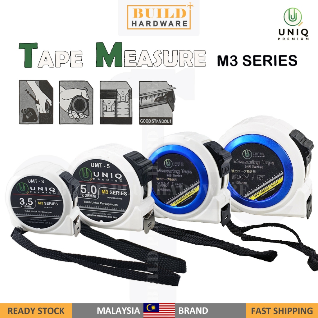 UNIQ PREMIUM 3.5M / 5M / 7.5M / 10M Measuring Tape 白壳拉尺 Pita Pengukur M3 Series Tape Measure ...