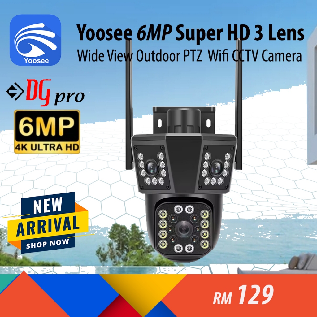 [NEW ARRIVAL] YOOSEE 6MP Super HD 3 Lens 3 Screens Wide View Outdoor PTZ Wireless Wifi Smart IP ...