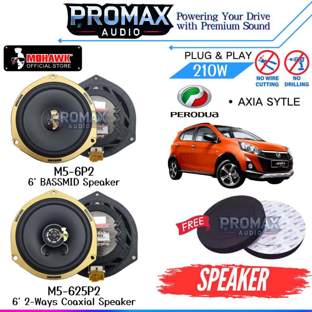 PERODUA AXIA STYLE | MOHAWK M5 GOLD Series 210W Plug & Play MIDBASS And ...