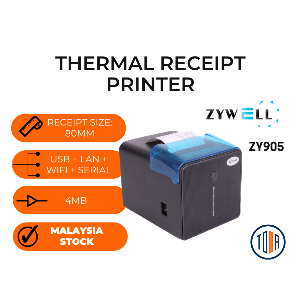 Zywell ZY905 Thermal Receipt Printer 80mm (USB+Serial+Lan+WiFi / USB ...