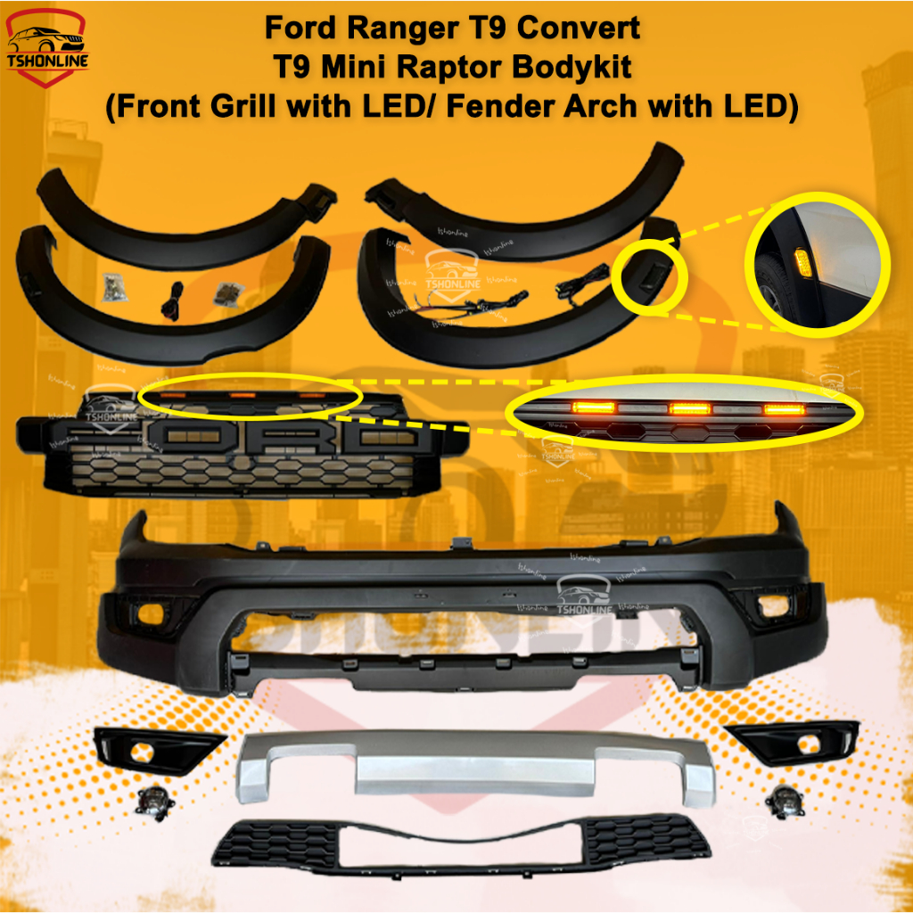 Ford Ranger T9 Convert T9 Mini Raptor Bodykit Bumper Set (Grill Fender ...