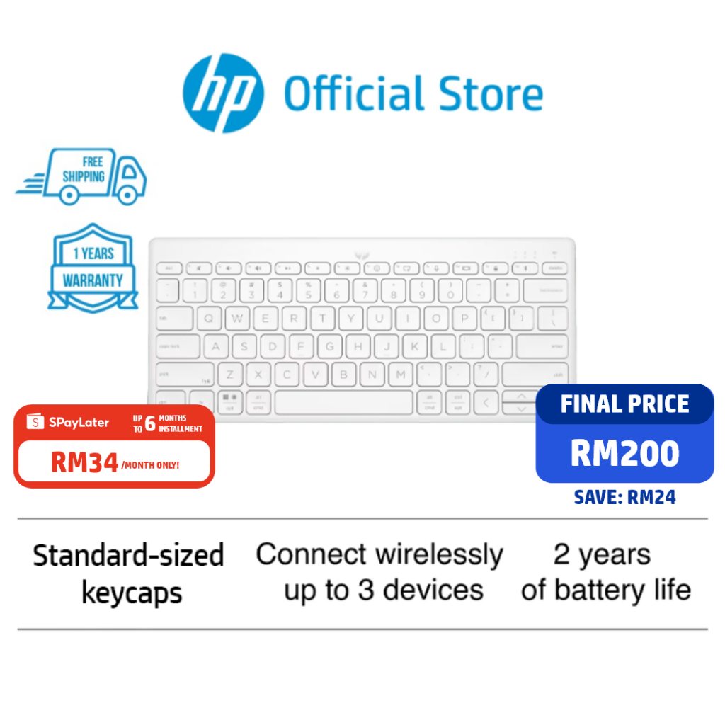 HP KEYBOARD COMPACT MULTI-DEVICE 350 WHITE / Wireless - Bluetooth ...