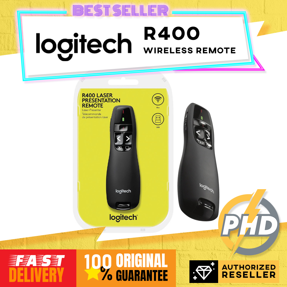 Logitech R400 Wireless Presentation Remote, 2.4 GHz, USB-Receiver, Red Laser Pointer, 15-Meter ...