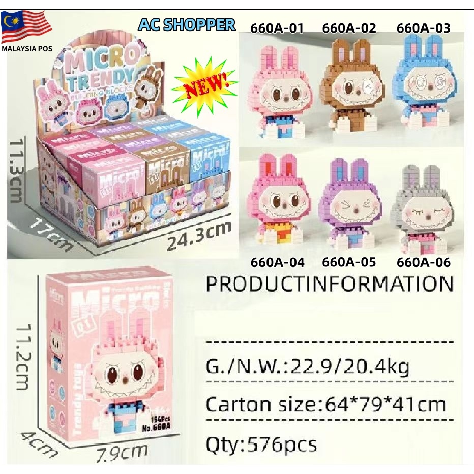 Cartoon Building block toy Labubu doll brick Kids puzzle toy Birthday ...