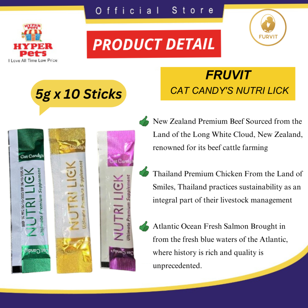 (5g x 10 Sticks) FURVIT CAT CANDY'S NUTRI LICK 5G l BEEF/CHICKEN/SALMON ...