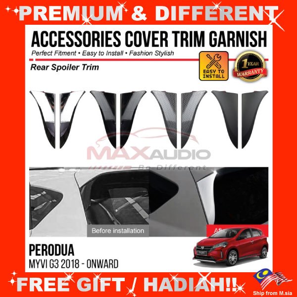 Rear Spoiler Garnish Trim PERODUA MYVI G3 2018 - 2024 Chrome Matte ...
