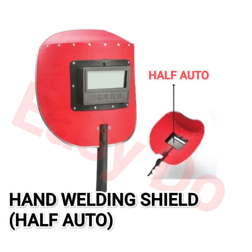 (RED) WELDING FIBRE FACE SHIELD HAND SHIELD COVER WITH PLASTIC HANDLE ...