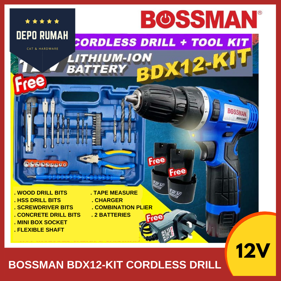 BOSSMAN BDX12-KIT 12V Lithium-ion Cordless Drill / Cordless Screwdriver ...
