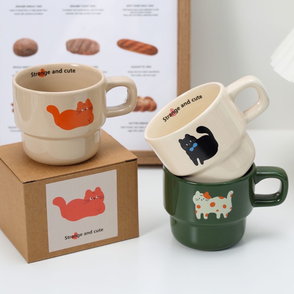 Japanese Style Cat Ceramic Mug Cup Glass With Cover Saucer | Kitten ...