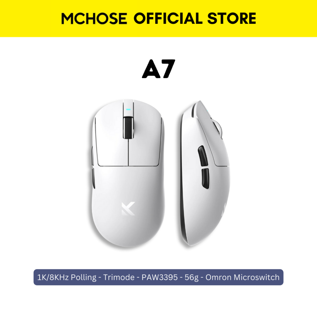 MCHOSE A7 Wireless Mouse 3 Modes Connection/PAW3395/Ultra-Lightweight/TTC Golden Switch/Realtek ...
