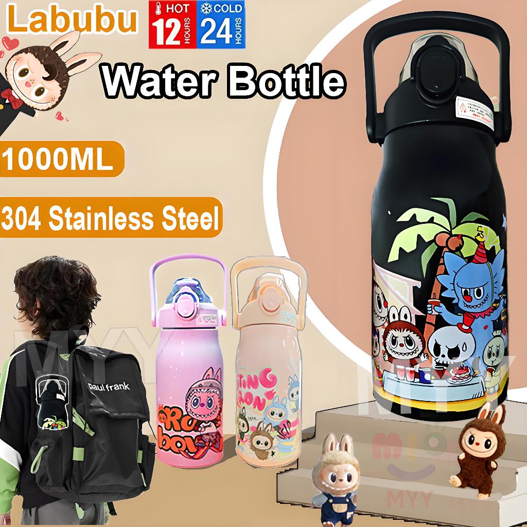 1000ML Labubu Tumbler Cute Botol Air Water Bottle Kids 304 Stainless Steel Capybara Travel ...