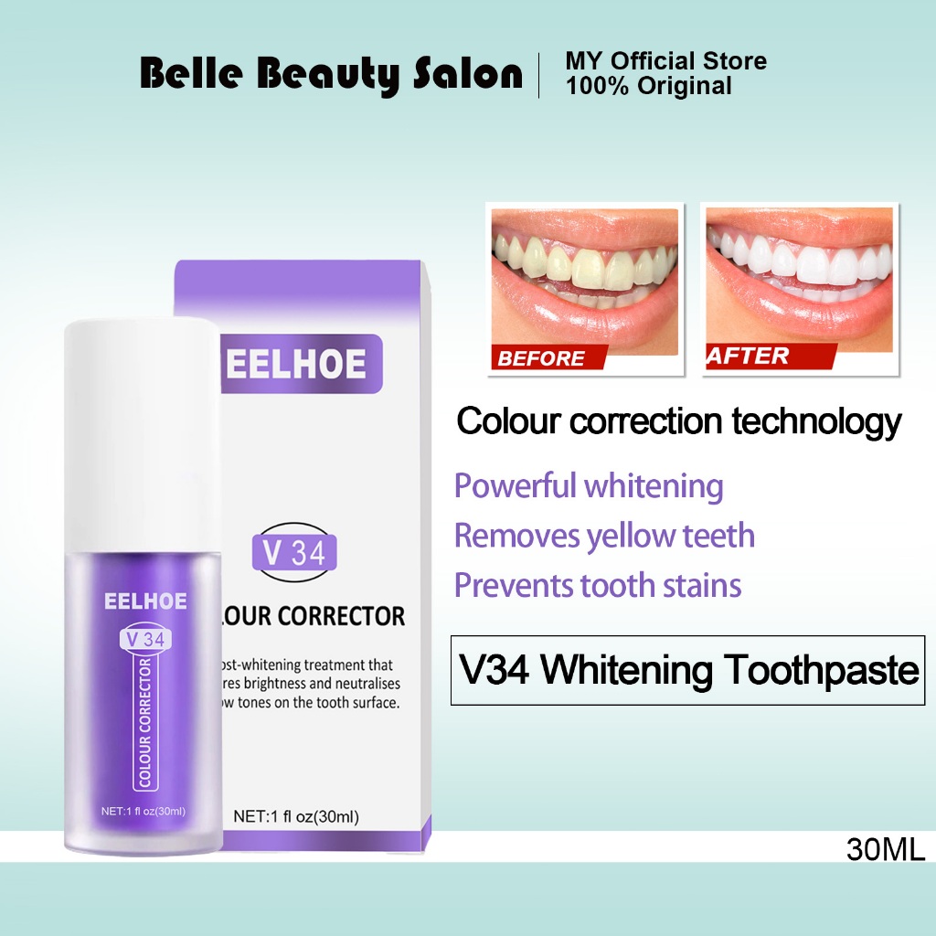 V34 whitening toothpaste 30ml Purple toothpaste Colour correction ...