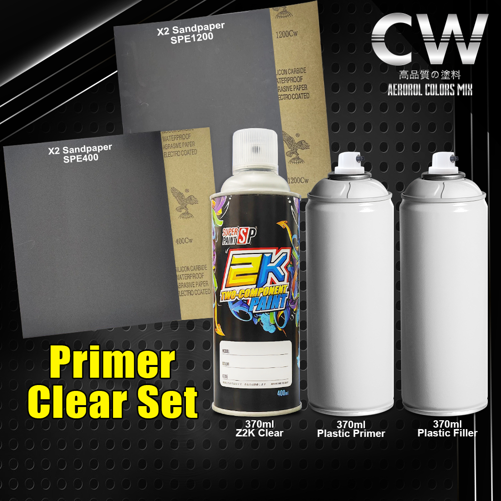 Sandpaper + Plastic Primer + Undercoat Grey + 2K Clear Coat 【 Primer ...