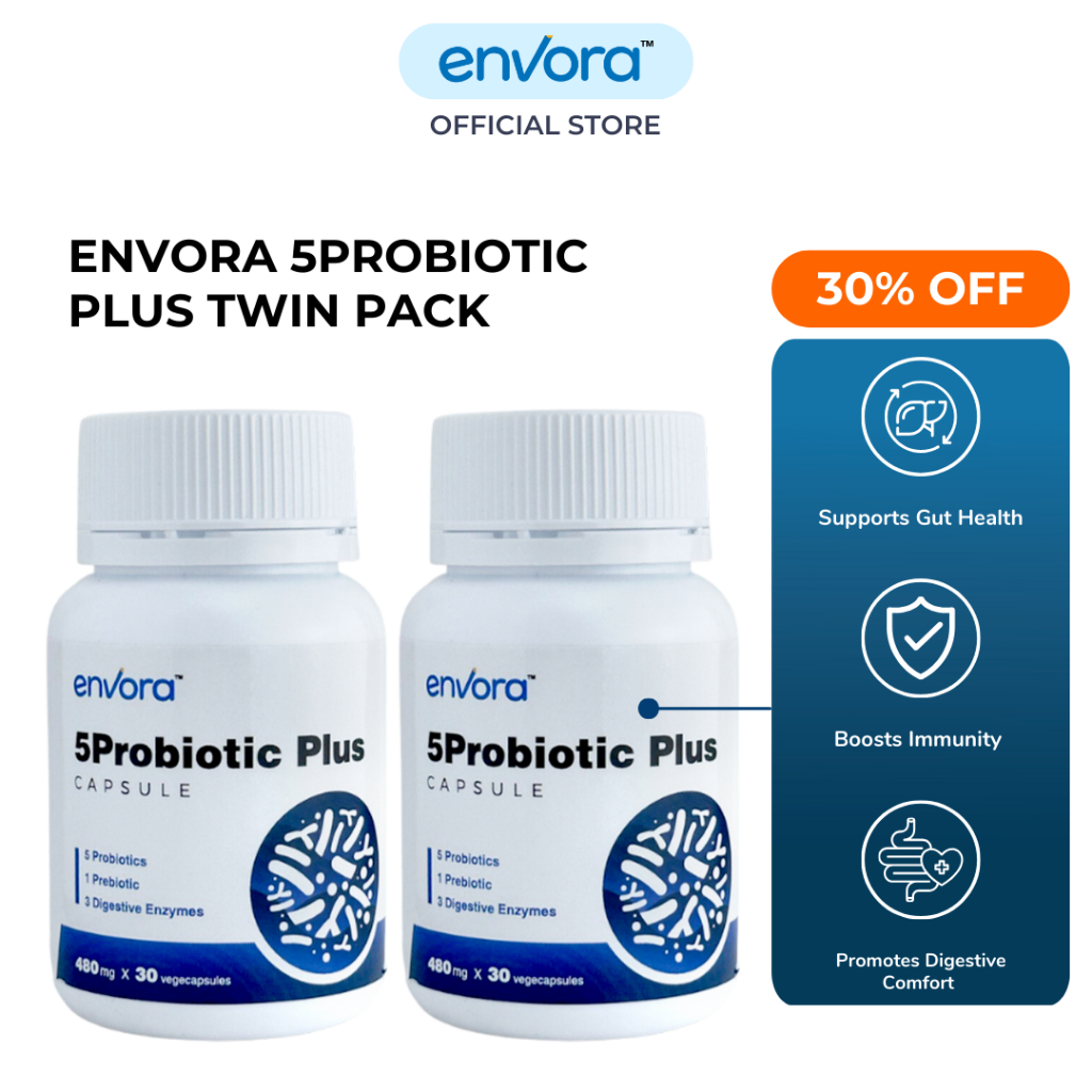 Envora 5 Probiotic Plus Digestive & Guts Immunity Support (2 Packs x 30 ...