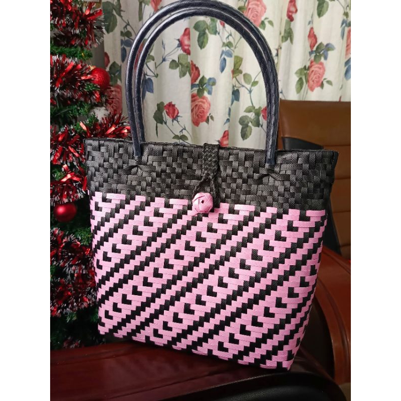 Beg Anyaman pink & hitam(ada butang) | Shopee Malaysia