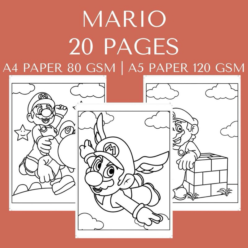 MARIO COLORING 20 PAGES ‼️ KERTAS MEWARNA KANAK-KANAK DEWASA | Shopee ...