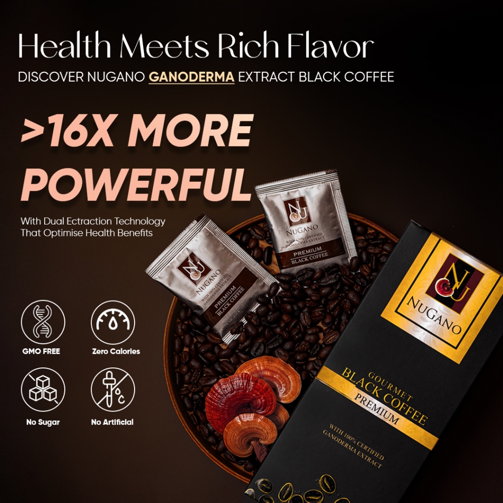 Nugano Instant Ganoderma Mushroom Black Coffee | Premium Dark Roast ...