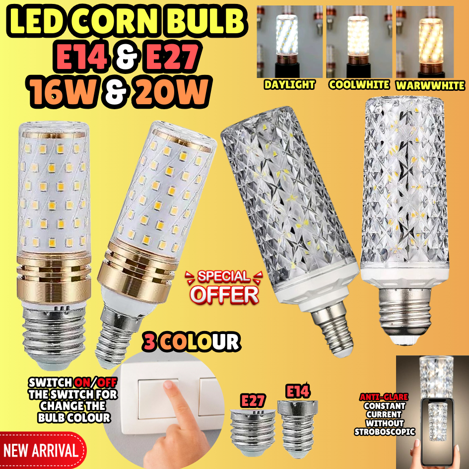 (NEW) LED Corn Bulb E14 & E27 3 Colour Bulb 3 Colour Murah lampu 3 ...