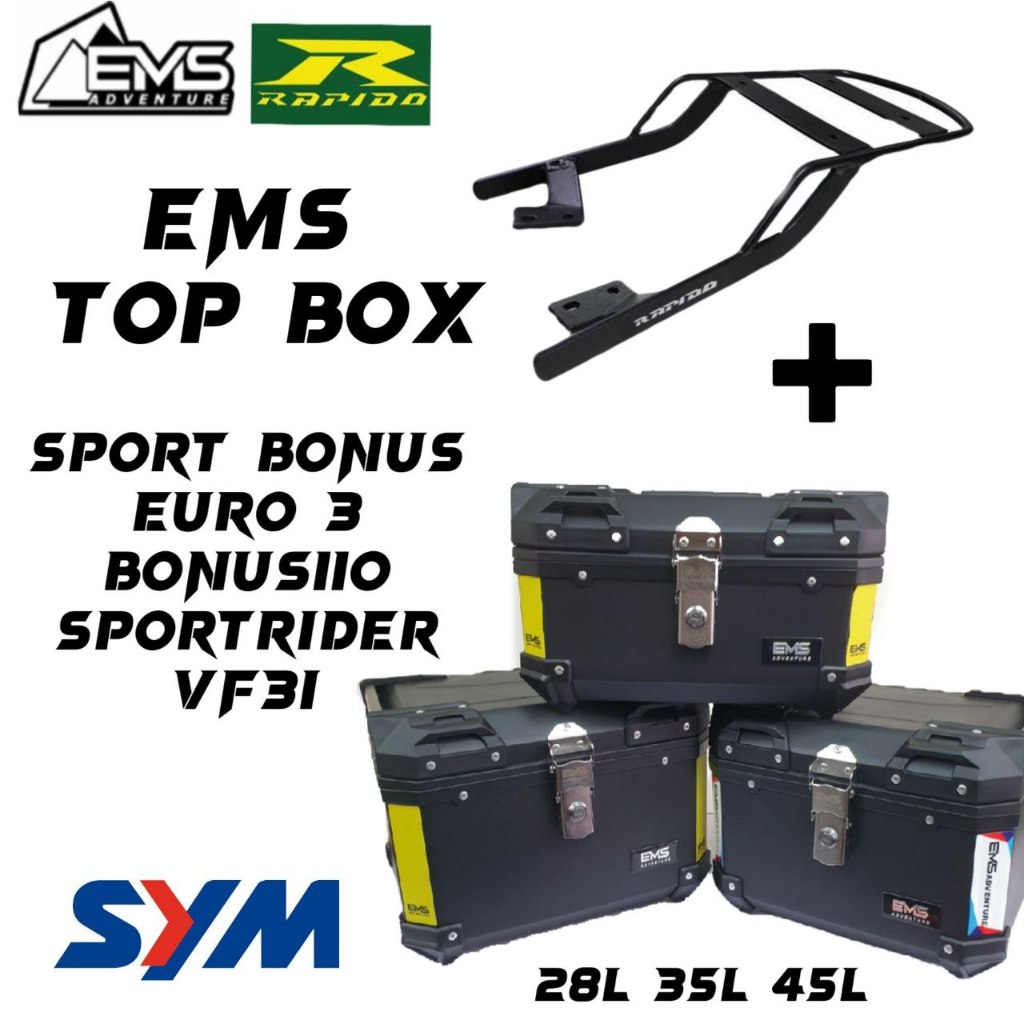 EMS TOX BOX 28L 35L 45L WITH Rapido Monorack for SYM VF3I BONUS 110 ...