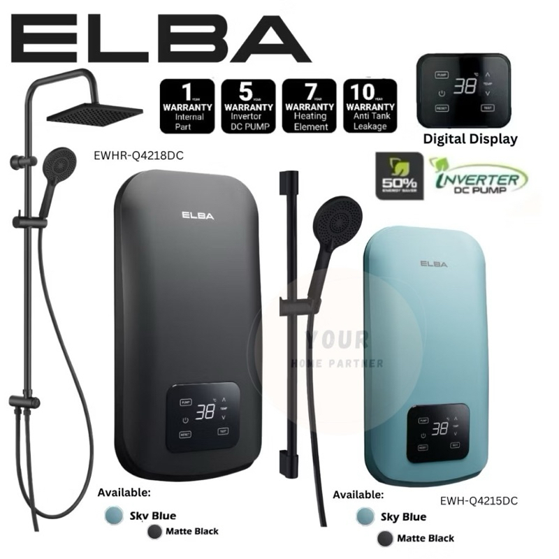 Elba Instant Water Heater With DC Pump And Rain Shower EWHR-Q4218DC ...