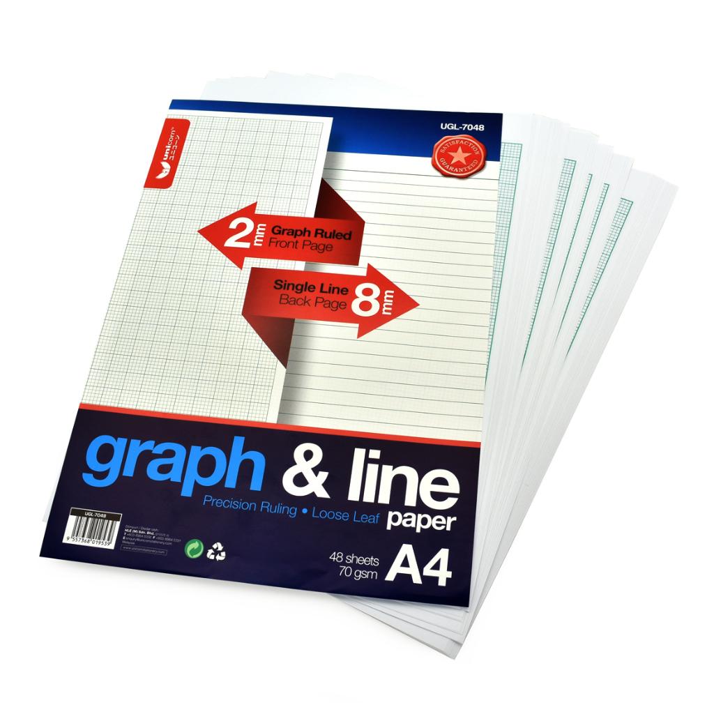 UNICORN A4 Graph & Line Loose Leaf | 48 sheets / 70gsm | 2mm Graph ...