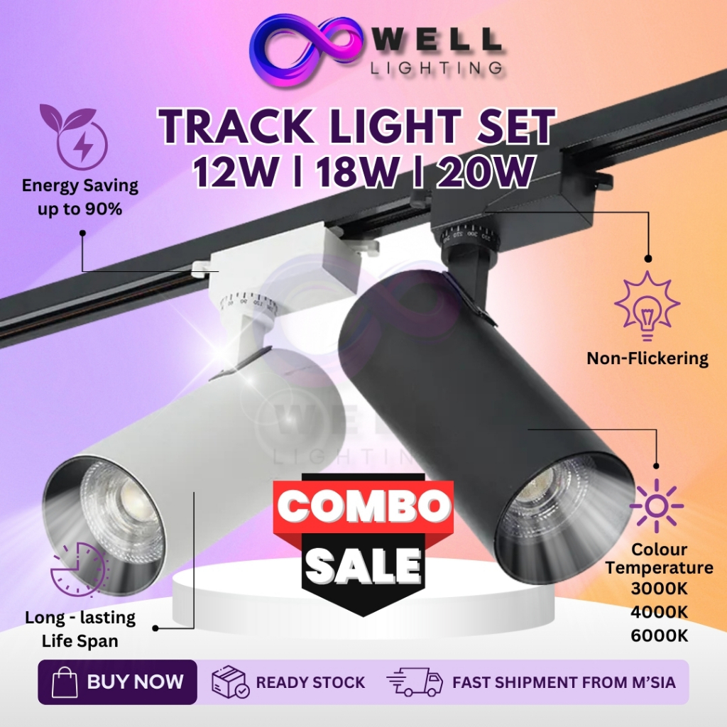 【COMBO SALE】LED Track Light Set 12W 18W 20W LED Spotlight Ceiling Track ...