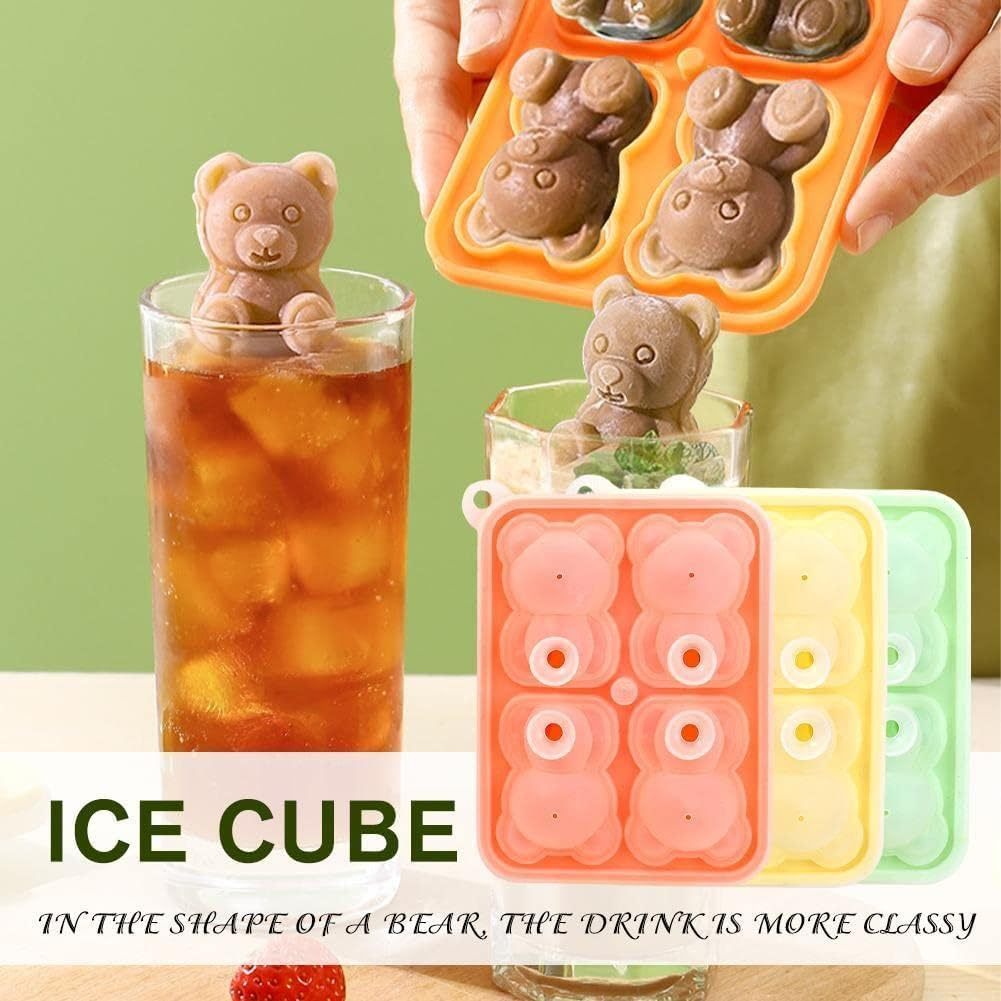 4 Grids Bear Ice Cube For Drinks Silicone Mould Ice Bear Block Cute Ice ...