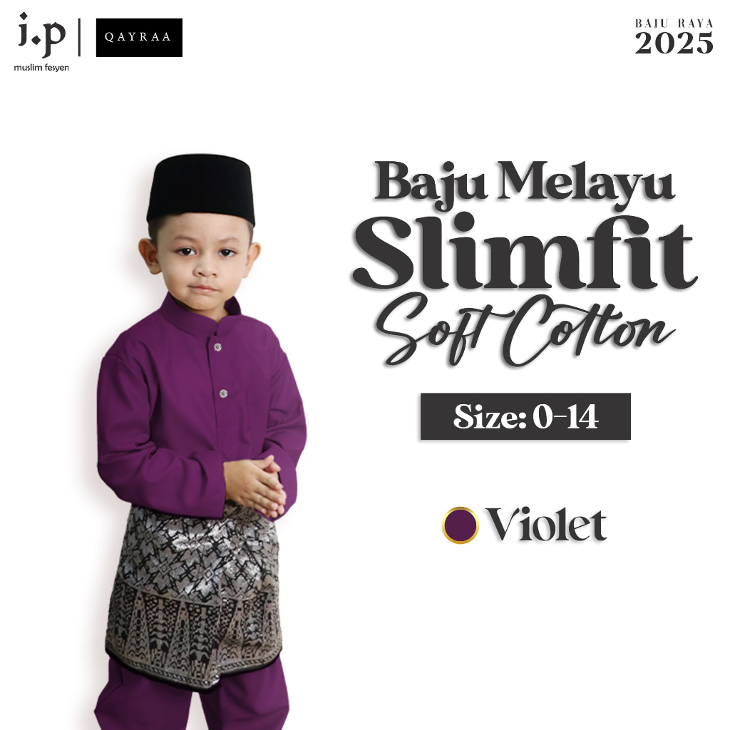QAYRAA Violet Baju Melayu Soft Cotton BUDAK Slim Fit Cekak Musang Baju ...