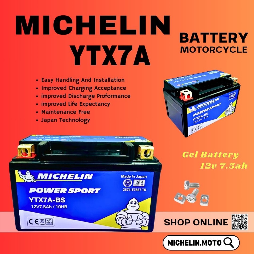 YTX7A YTX7A-BS MICHELIN BATTERY MOTORCYCLE WMoto ES125 BENELLI TNT135 ...