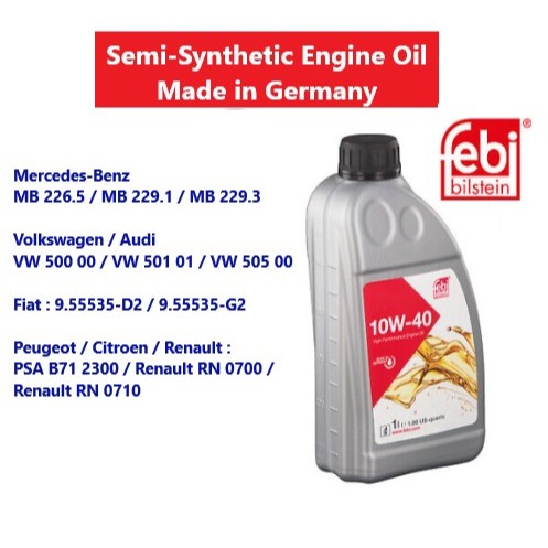 Genuine FEBI BILSTEIN Semi Synthetic Engine Oil 10W40 (Made in Germany ...