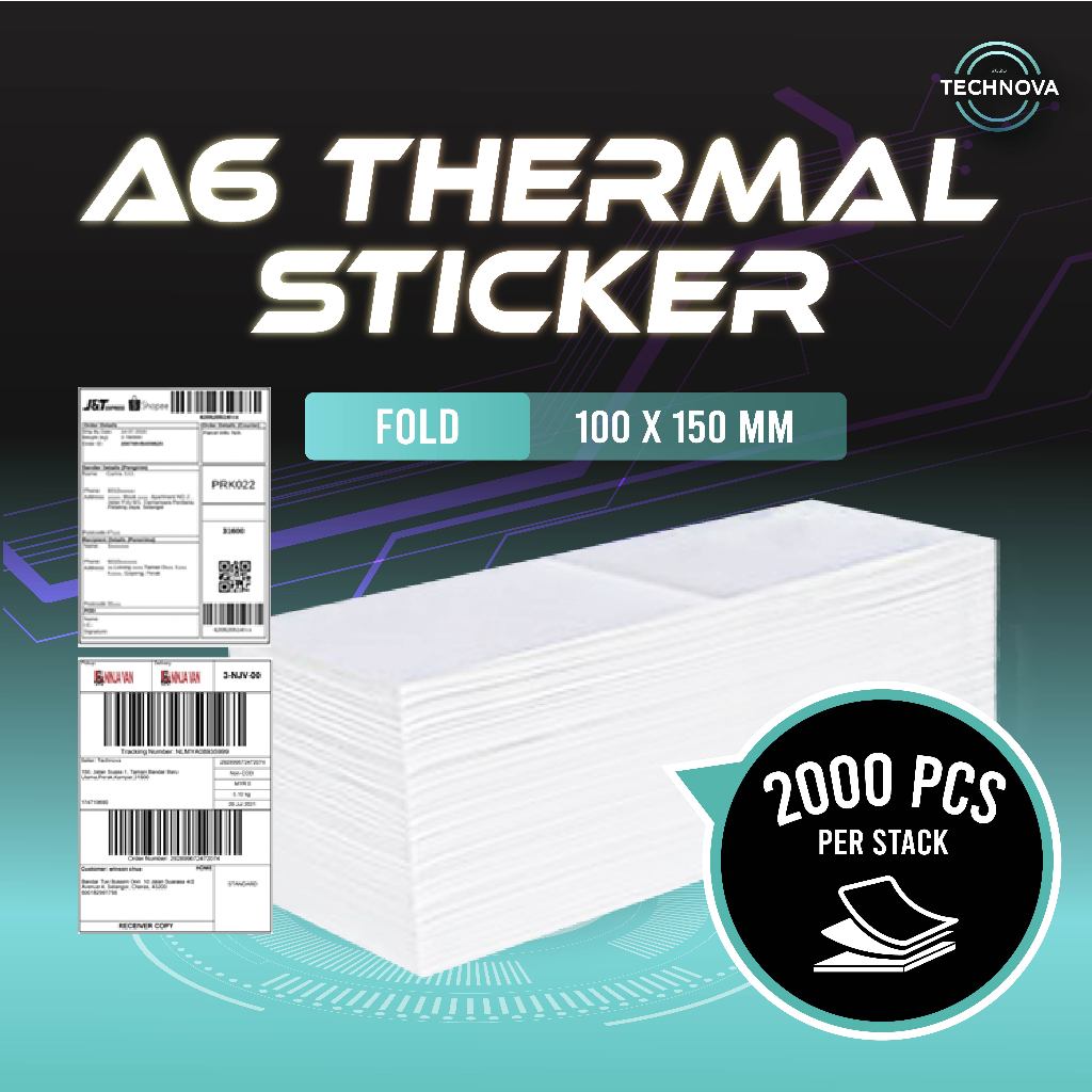 2000pcs Fold A6 Thermal Sticker 100mm x 150mm Shipping Label AWB ...