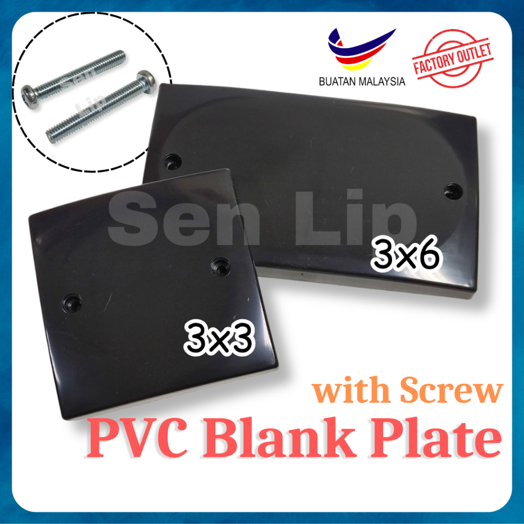 3x3, 3x6 Black PVC Blank Plate (With Screw) / PVC Nut Box, Switch ...