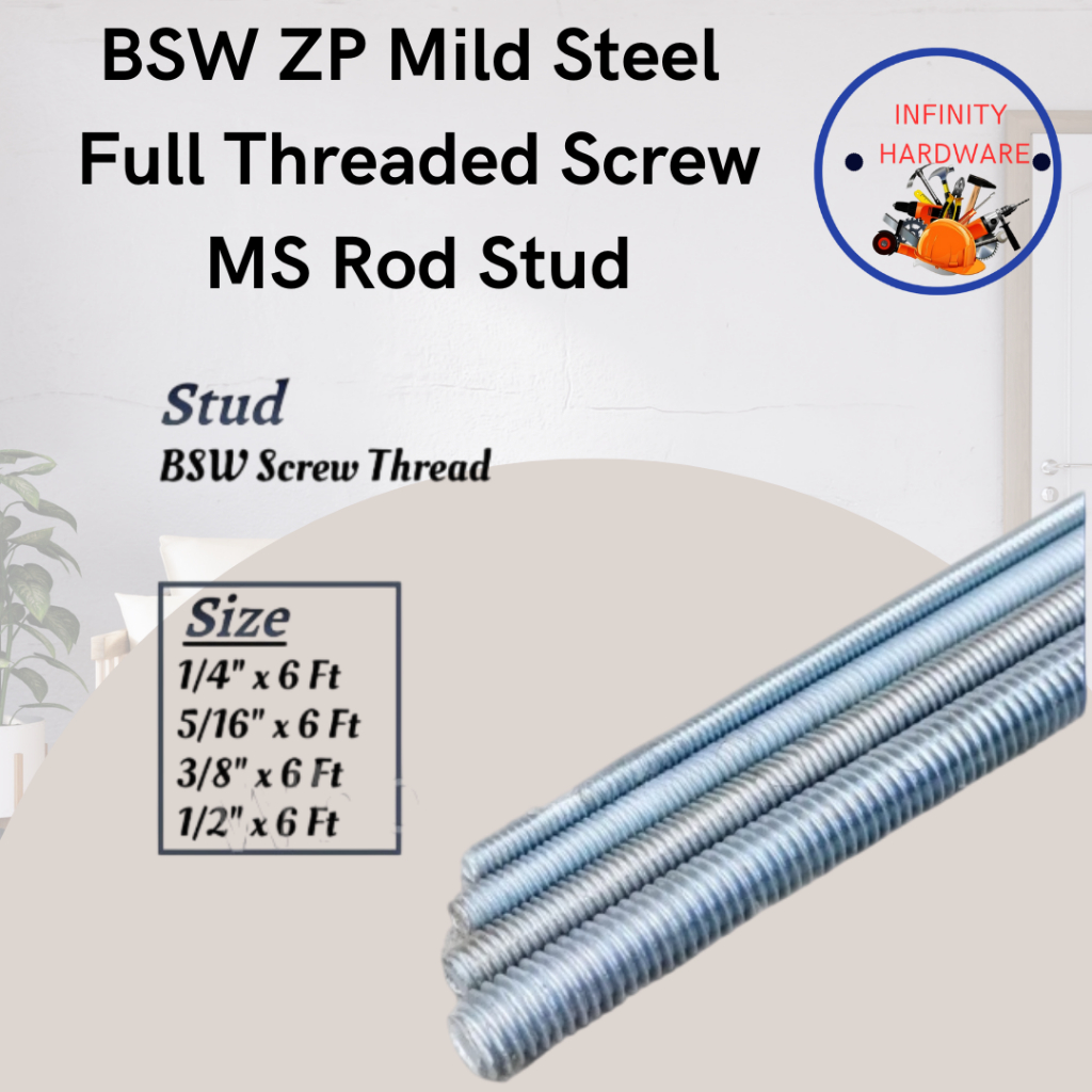 1/4”, 5/16”, 3/8”, 1/2”X 6 Feet BSW ZP Mild Steel Full Threaded Screw ...