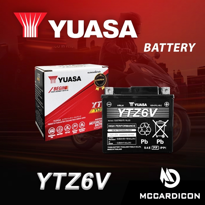 YUASA BATTERY YTZ6V L:113mm W:70mm H:105mm ORIGINAL MADE IN THAILAND ...