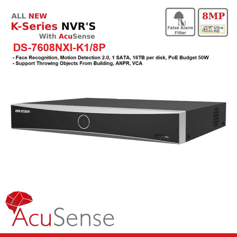 Hikvision DS-7608NXI-K1/8P 8-ch PoE 1U K Series AcuSense 4K NVR ...