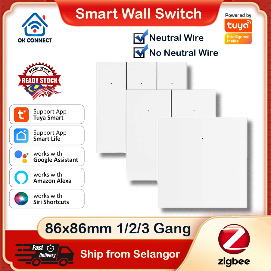 Tuya Smart Home Switch Zigbee Light Push Button Wall 1-3 Gang Smart ...