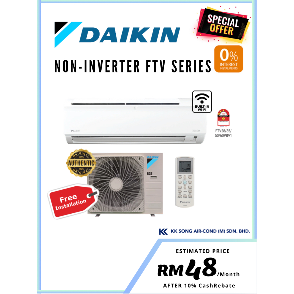 Instalment Installation Daikin R32 Air Conditioner Non-Inverter with ...