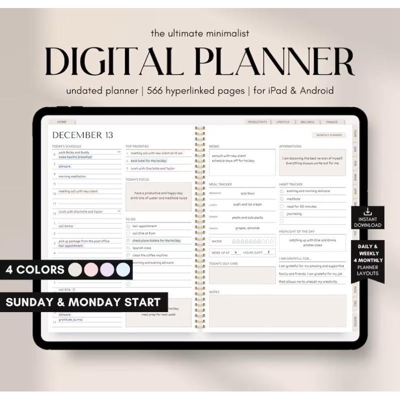 Digital Planner - Undated iPad & Android Planner, GoodNotes, Daily ...