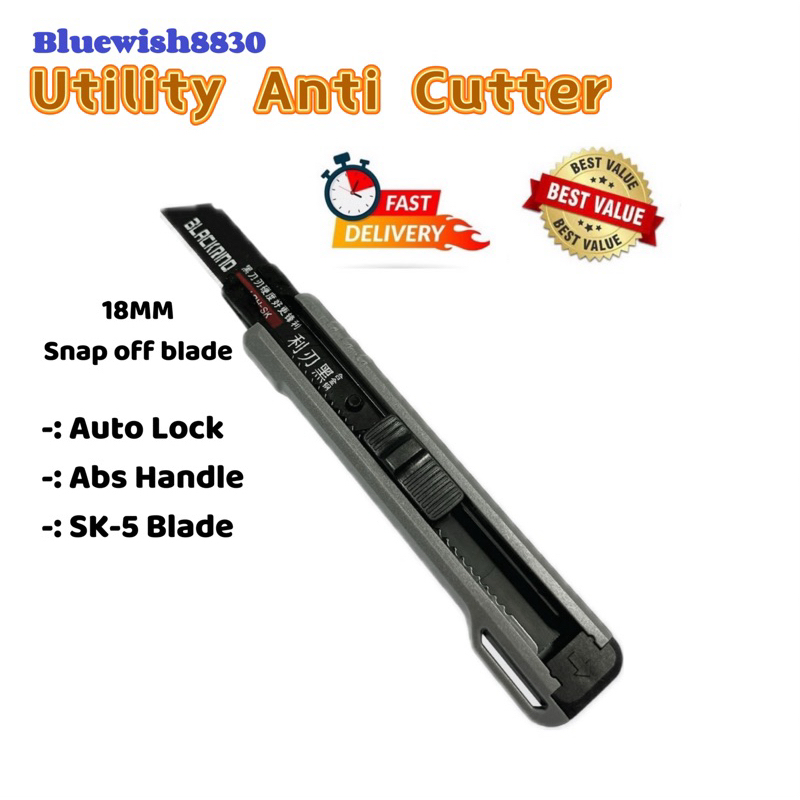 SK-5 BLADE UTILITY ANTI CUTTER KNIFE PUSH LOCK ABS HANDLE / PISAU ...