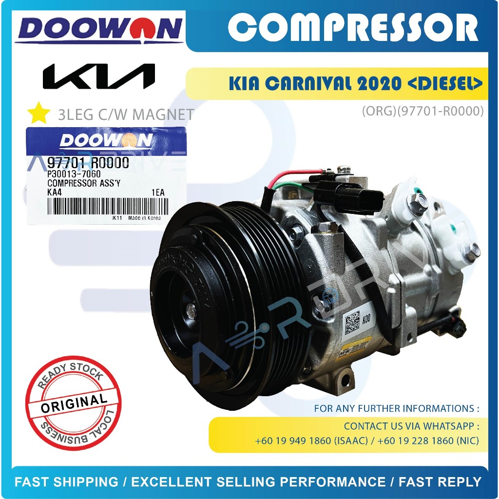 ORIGINAL DOOWON KIA CARNIVAL 2020 6PK DVE18C COMPRESSOR C/W MAGNET R0000 | Shopee Malaysia