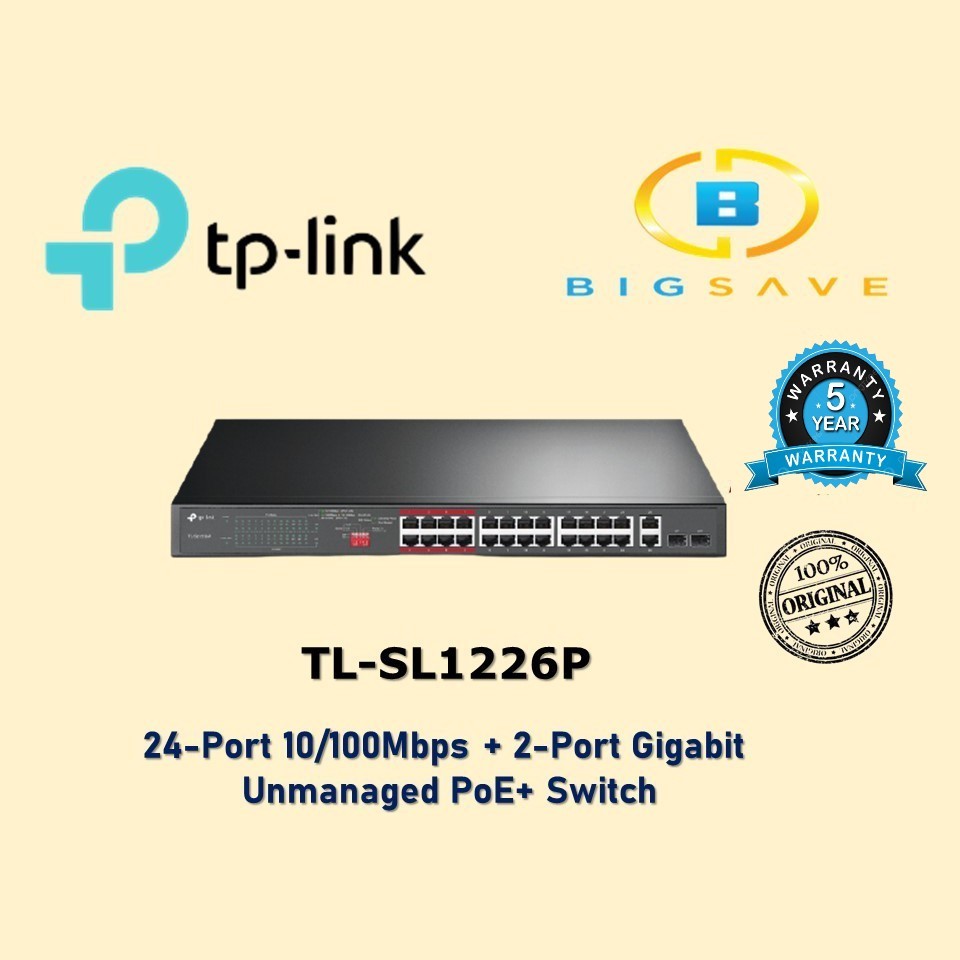 TP-LINK TL-SL1226P 24 PORT 10/100 Mbps + 2 PORT GIGABIT RACKMOUNT ...