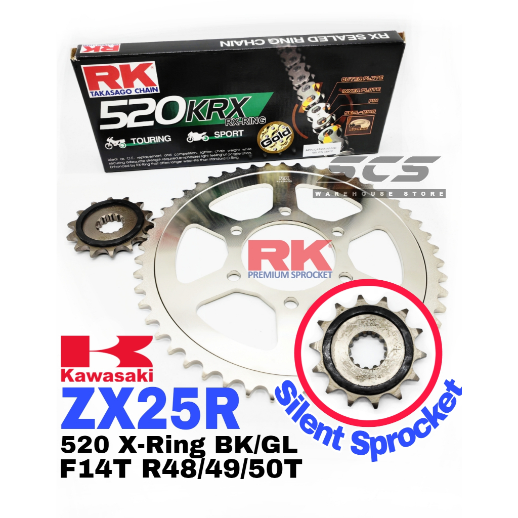 RK Sprocket Set Kawasaki ZX25R RK 520 KRX X-Ring Gold Chain F14T R48 ...