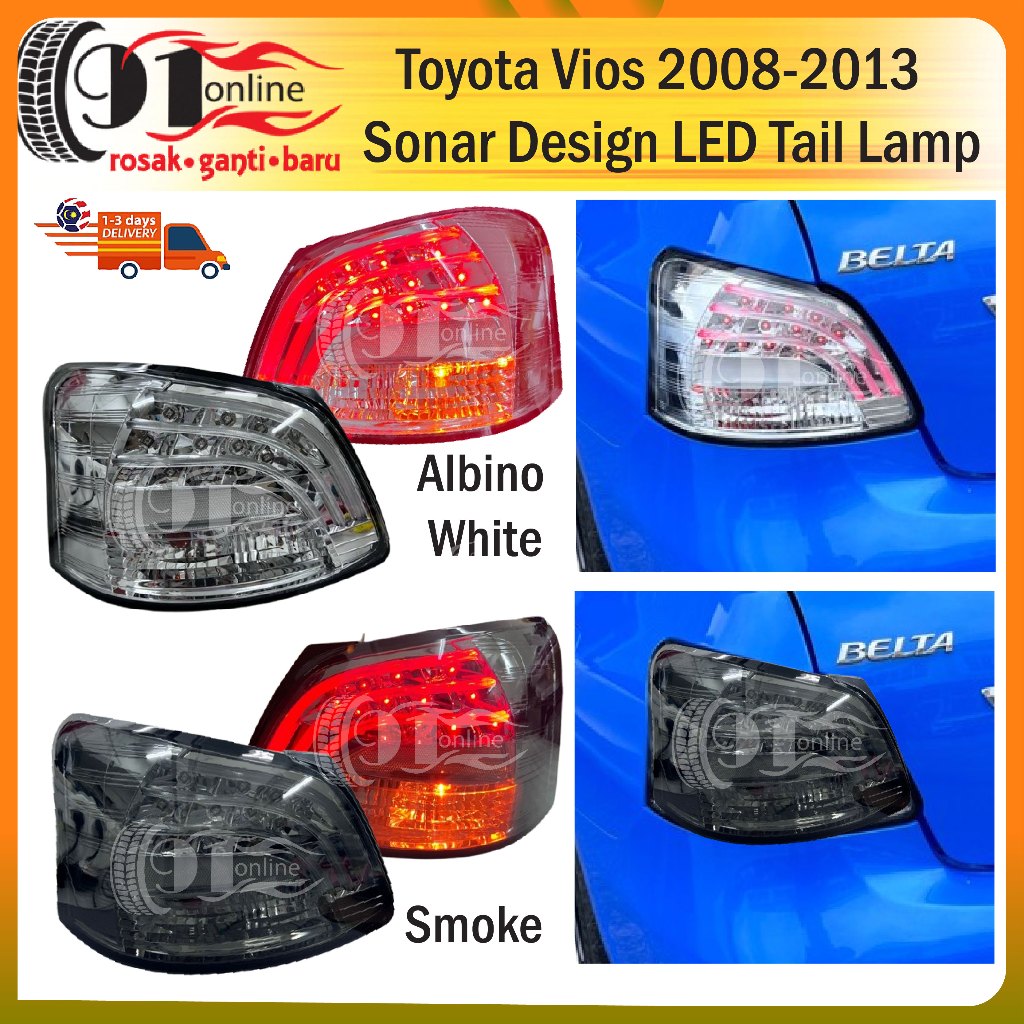 Toyota Vios 2008 - 2013 NCP93 Led Tail Lamp - Albino White/Smoke ...