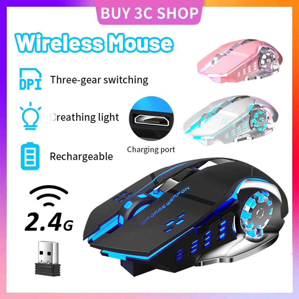Wireless Mouse 2.4G Computer Mouse Laptop USB Rechargeable Mute Backlit ...
