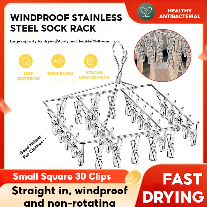 Stainless Steel Socks Hanger 30 clips Penyidai Penyangkut Baju Sidai ...
