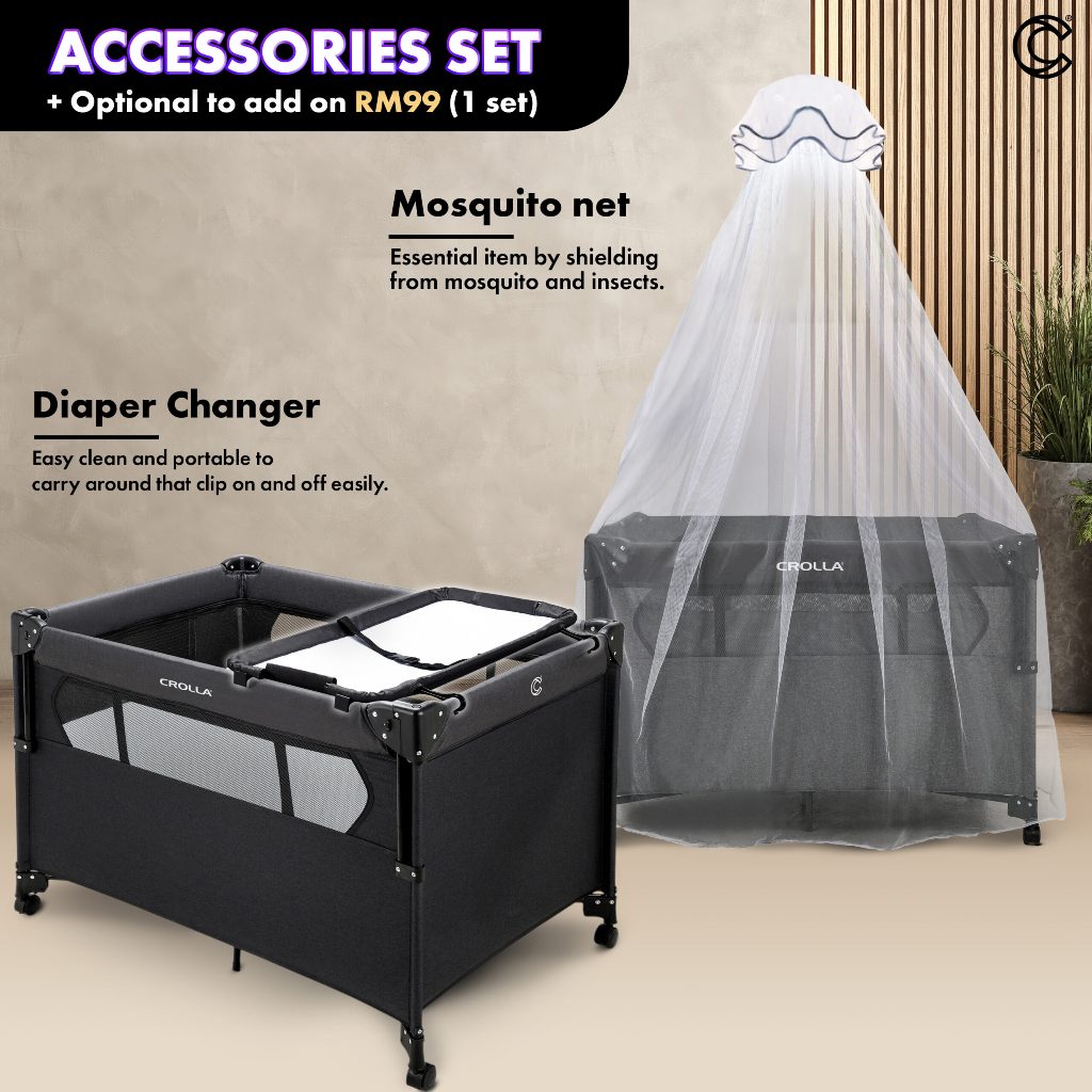 Crolla Ally Baby Playpen Accessories (Diaper Changer, Mosquito Net ...