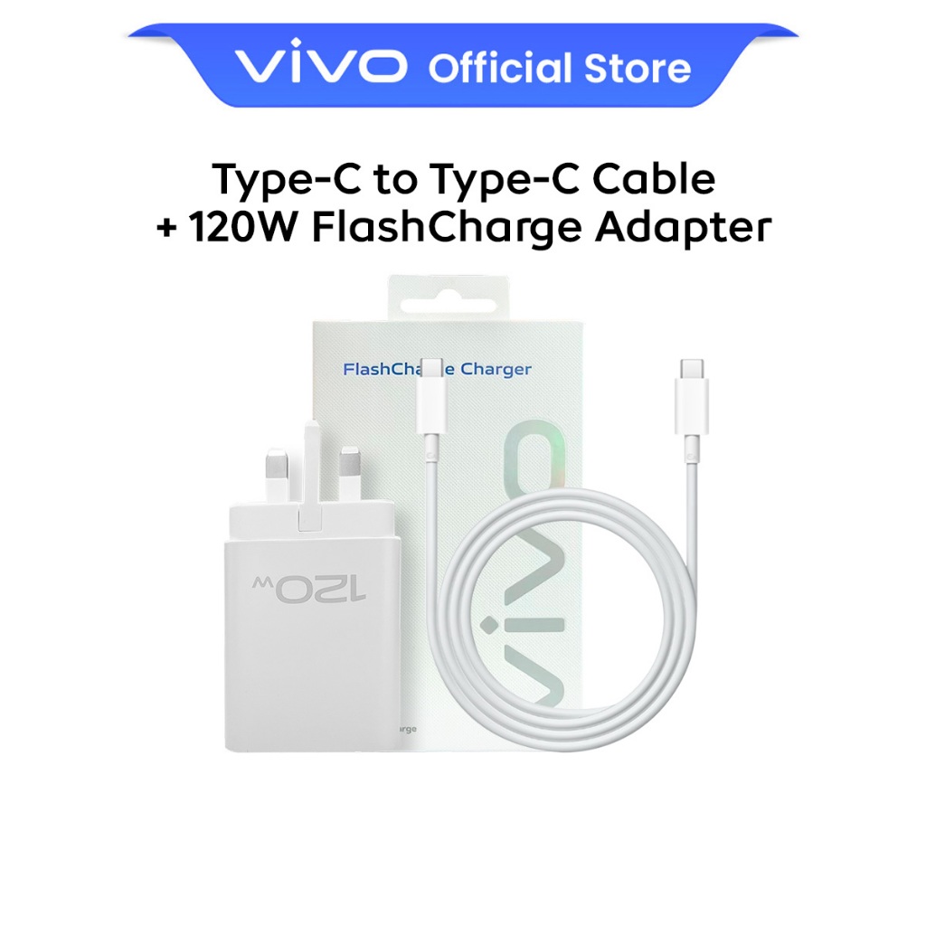 vivo [ 2 in 1 combo] - (120W) FlashCharge Adapter + Type-C to Type-C ...