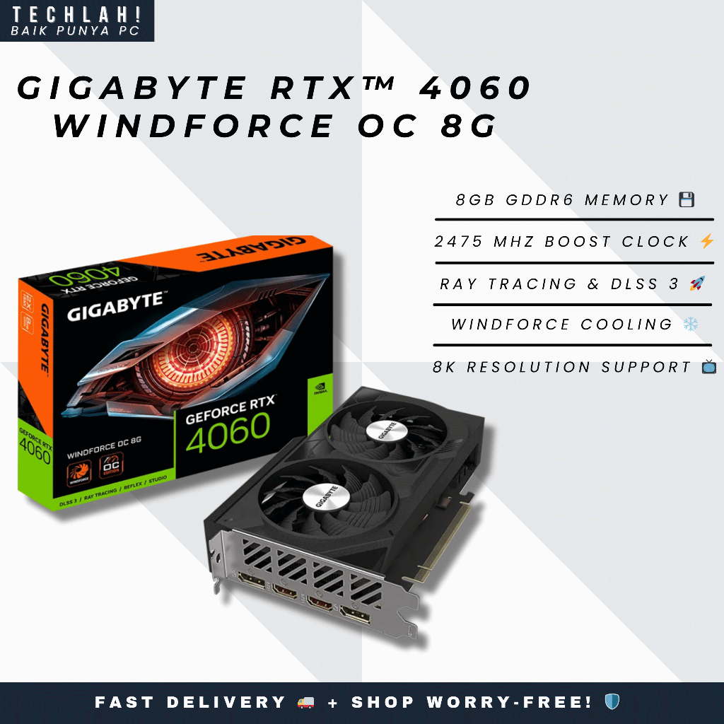 RTX 4060 WINDFORCE OC 8GB – Dual Fan Cooling, 1080p/1440p Gaming Ready ...